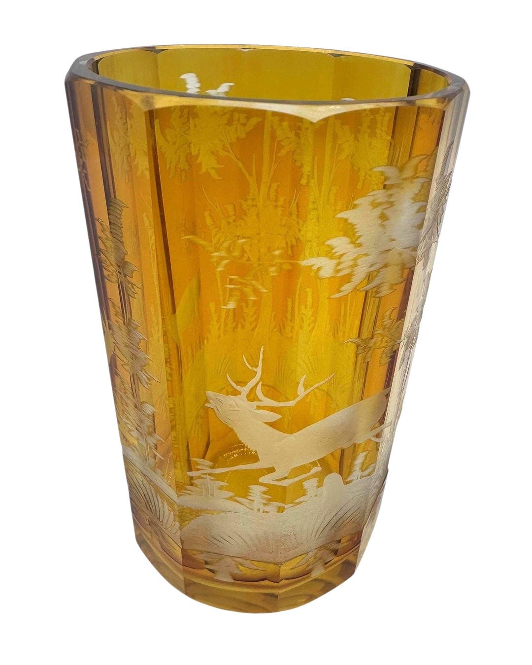 Antique Bohemian Amber Engraved Glass Beaker, Attributed to Moser, C ...