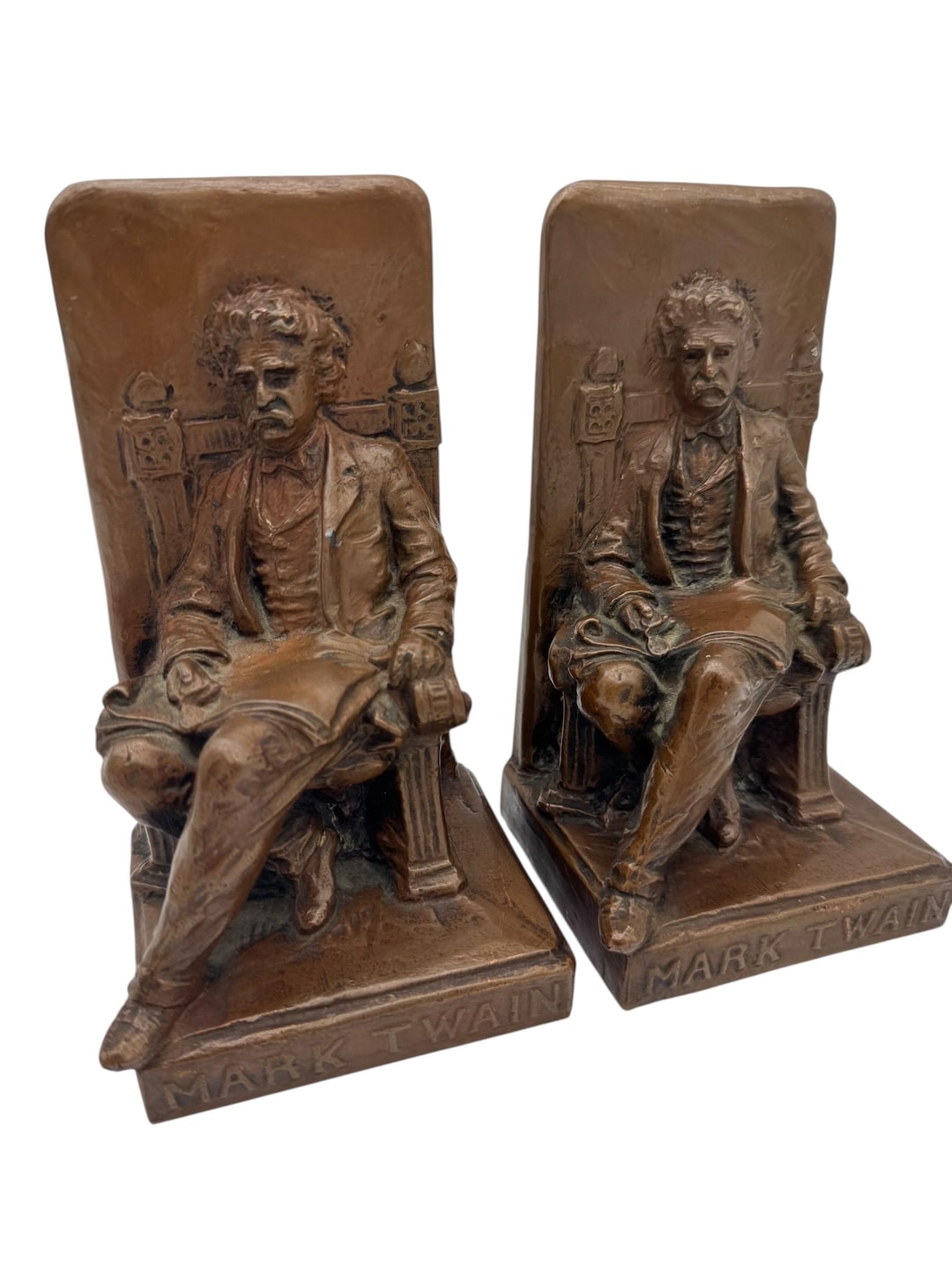 Antique Mark Twain Bronze-clad Bookends – WB Mfg. Co. #647 – Early 20th ...
