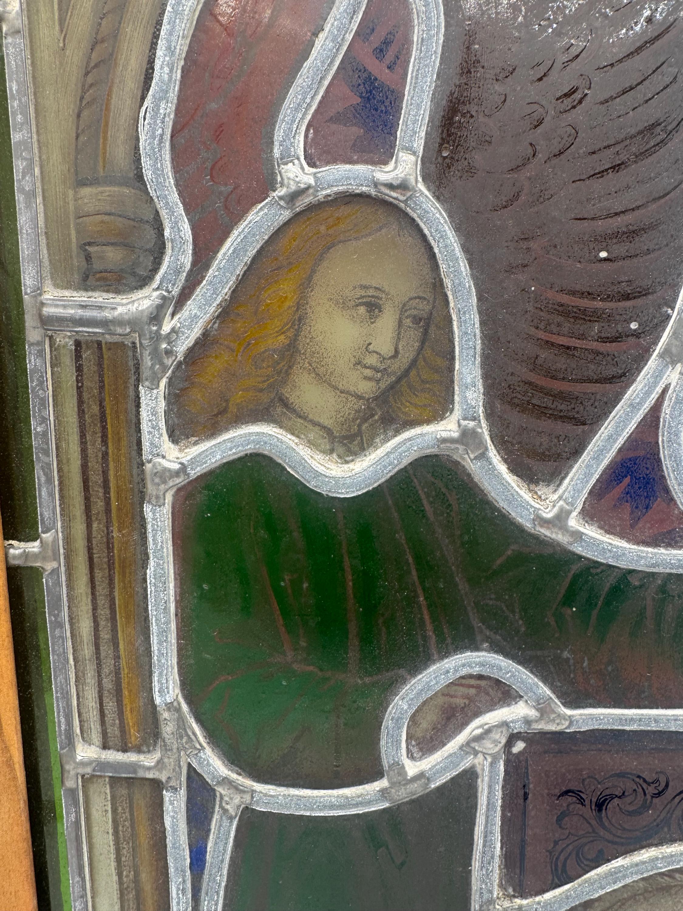 Rare Heraldic Stained Glass Panel – Hand-painted Angels With Boar Crest ...