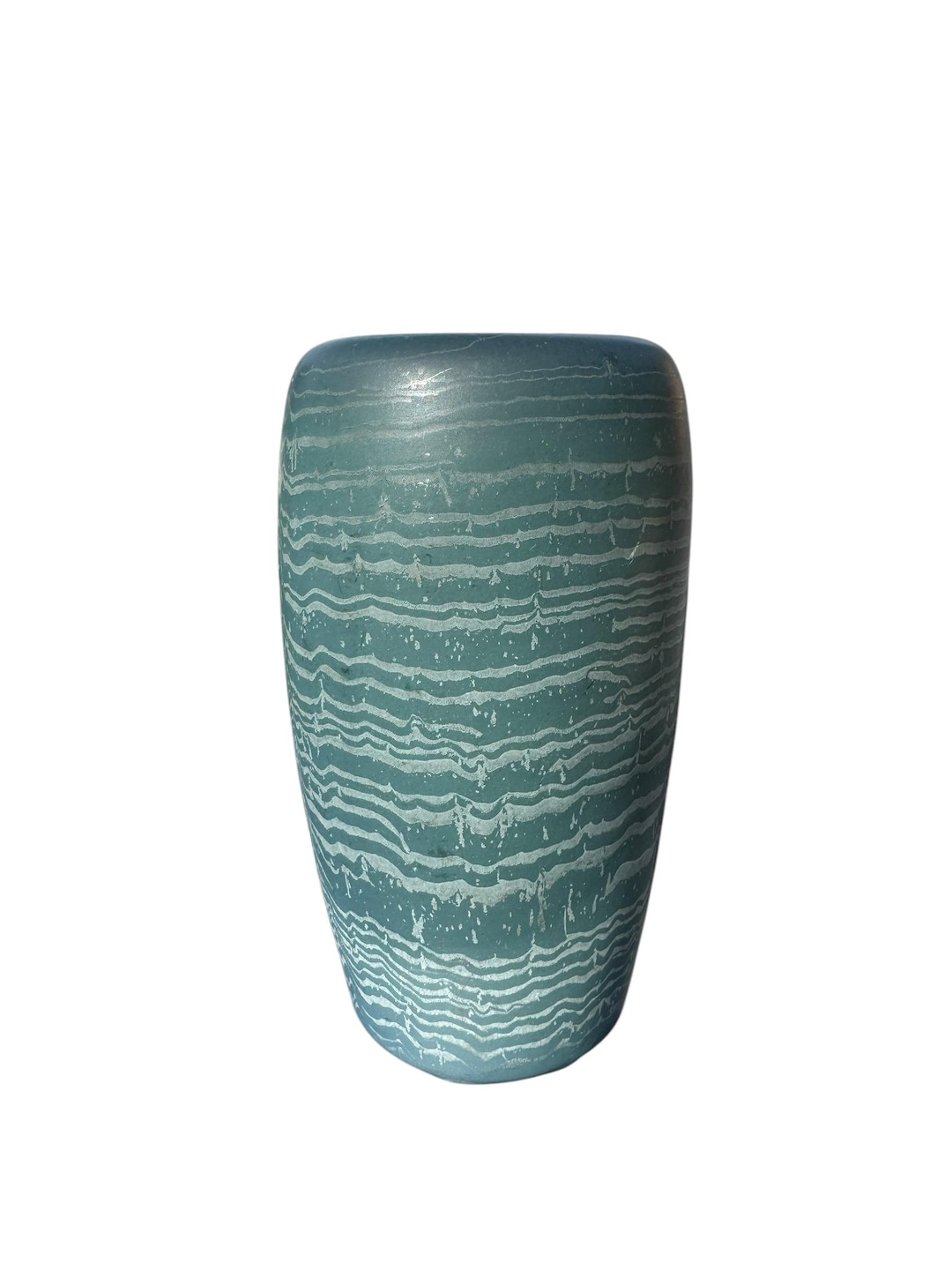 Artist Signed Hampshire Pottery Vase: 7.5" Matte Blue Striated Ceramic ...
