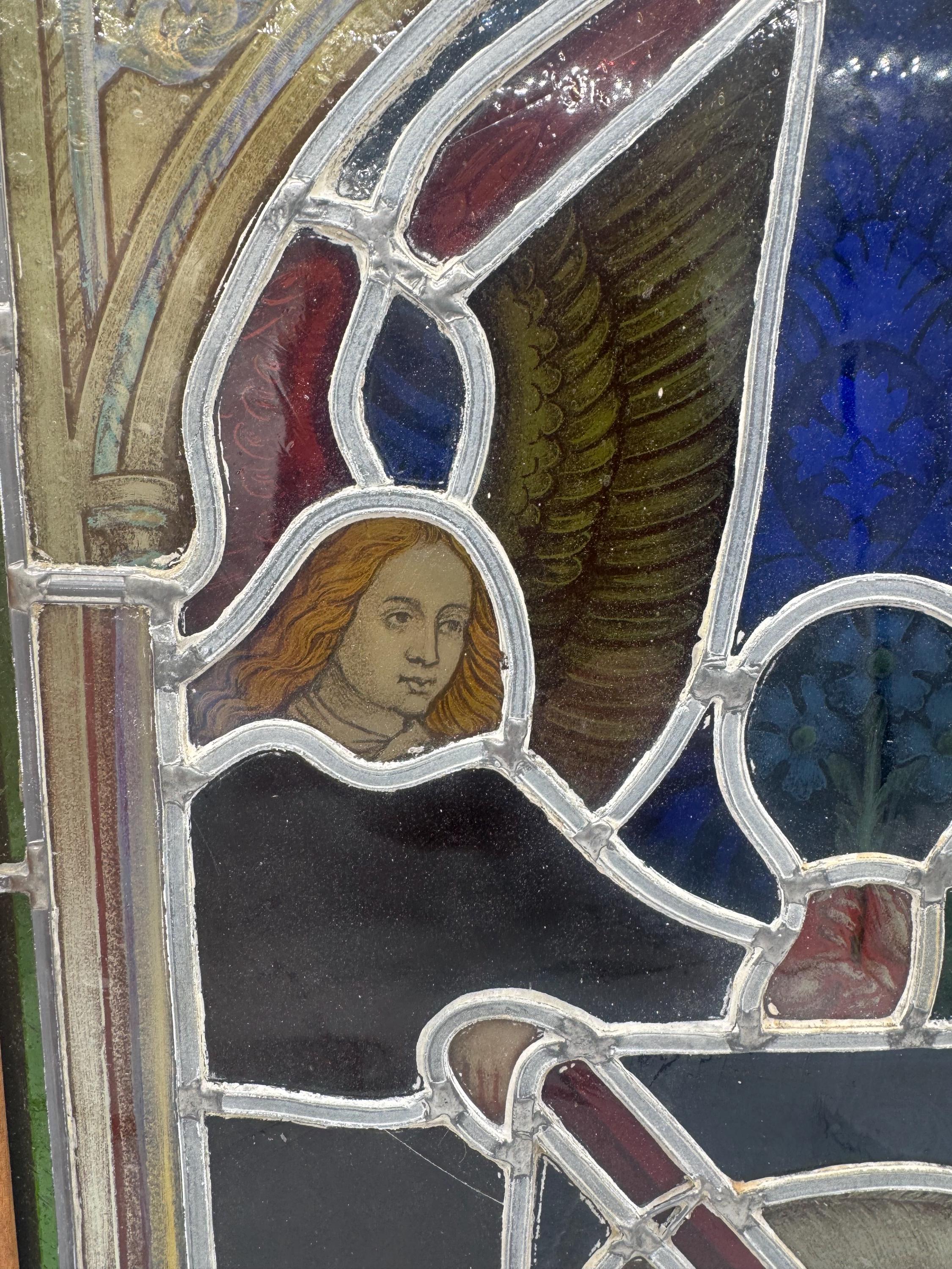 Rare Heraldic Stained Glass Panel – Hand-painted Angels With Boar Crest ...