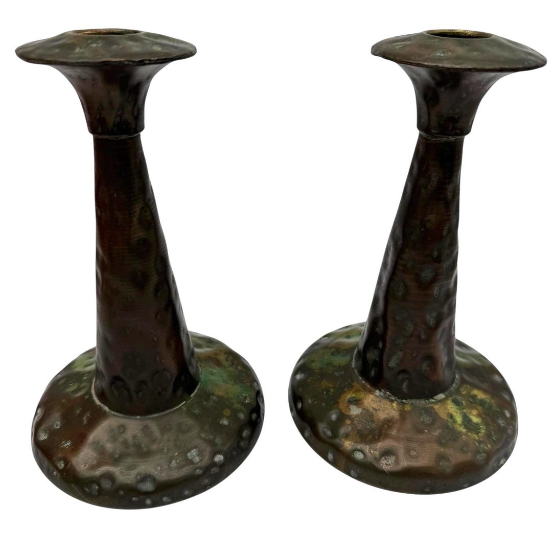 Antique Apollo Studios Hammered Copper Candlesticks | Arts & Crafts ...
