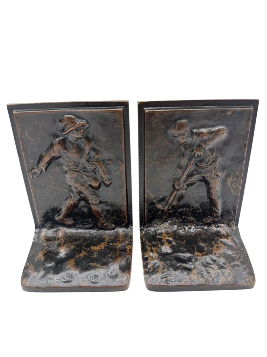 Antique Griffoul Bronze Bookends: Arts & Crafts Era, "sower and Reaper ...
