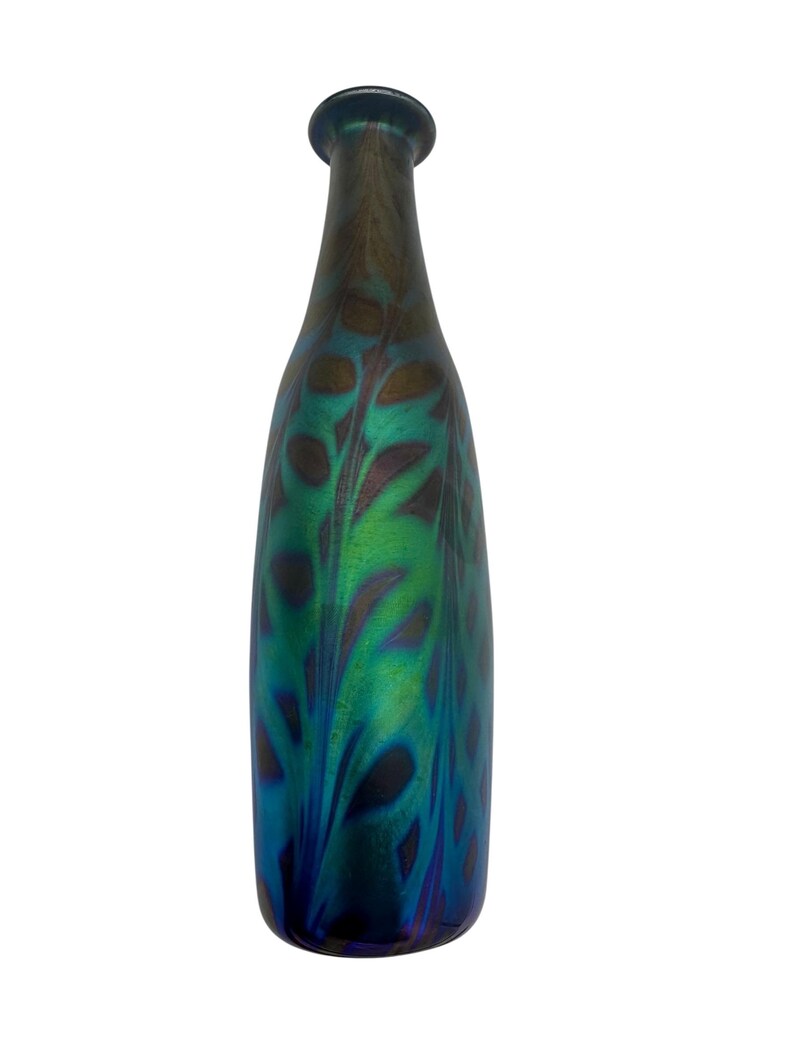 Lundberg Studios Iridescent Pulled Feather Vase - Vintage Art Glass - Etsy
