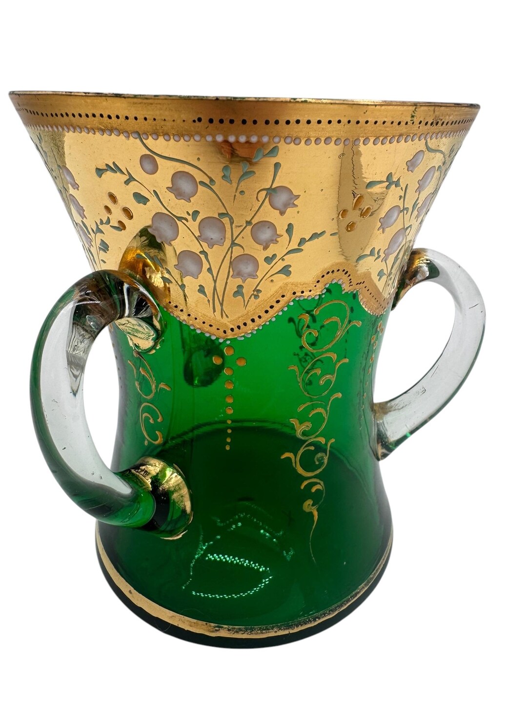Antique Bohemian Green Art Glass Vase – Moser Style – Gilded & Enamel ...