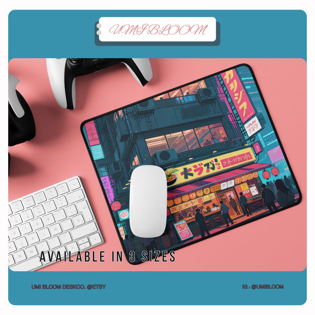 Pixel Ramen Shop Mouse Pad Cyberpunk Japanese Desk Mat Neon Pixel Art ...