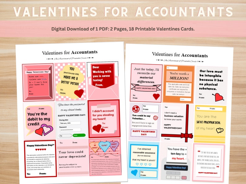 Valentines for Accountants Printable PDF | Download & Print - Etsy