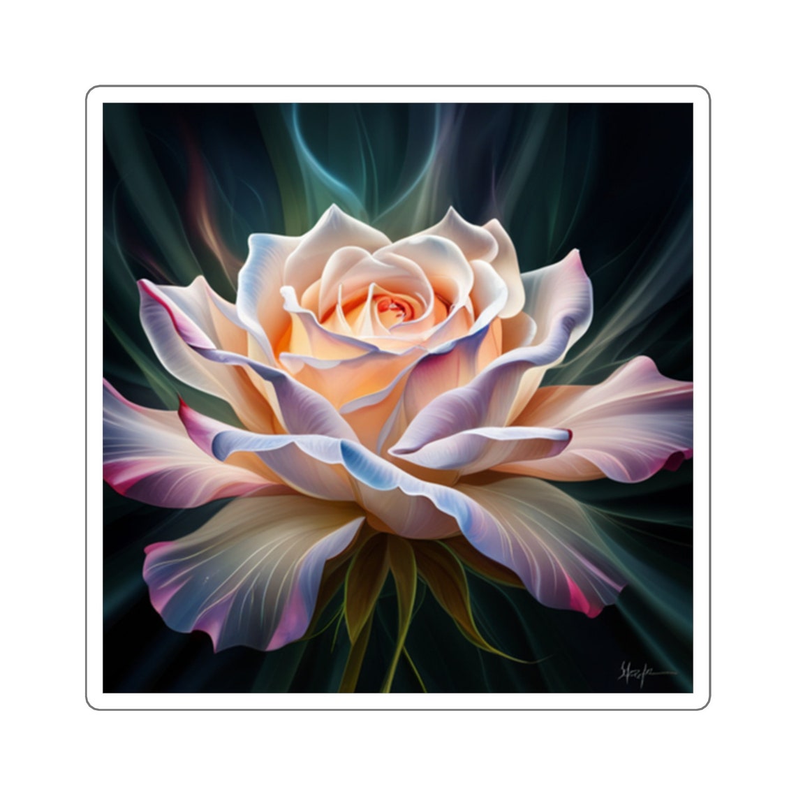 Square Stickers, Multi-colored Rose Amidst Black Background, Vinyl ...