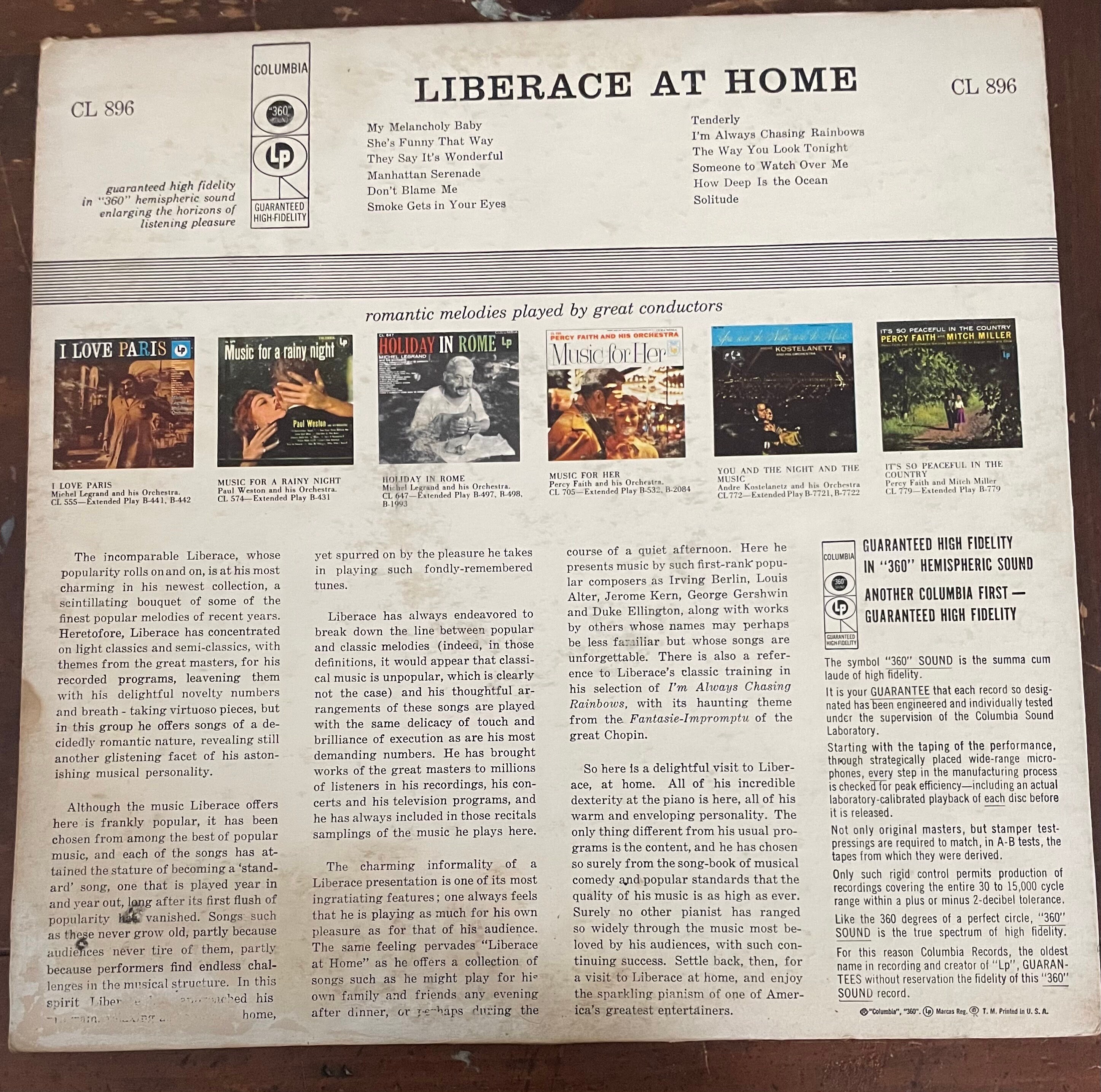 Vinyl Liberace at Home Columbia LP CL 896 - Etsy