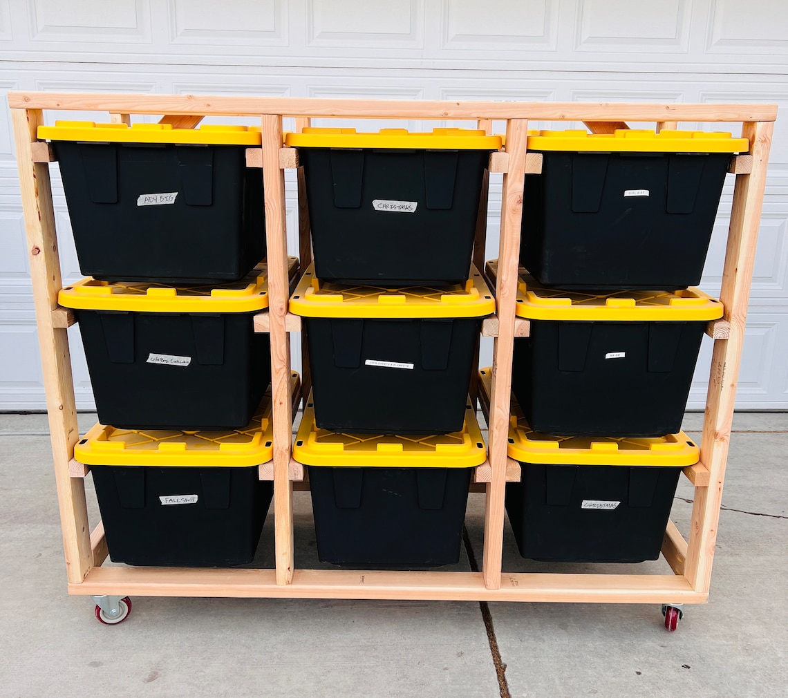 Mobile Storage Bin for Garage Kit / 27 Gallon Shelf on Wheels / Trendy ...