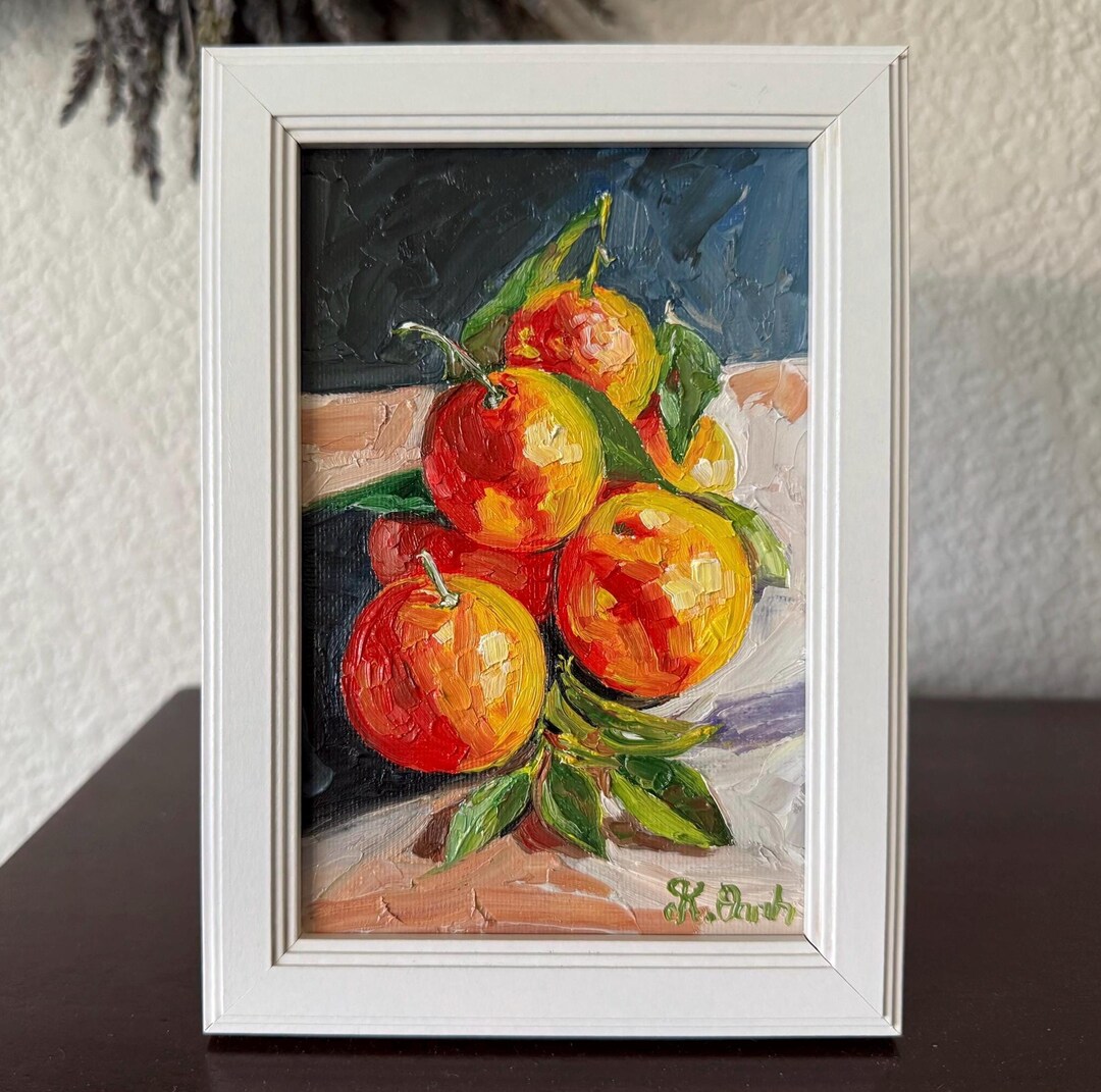 Original Oil Painting Still Life Orange Tangerine Citrus Fruit Signed ...