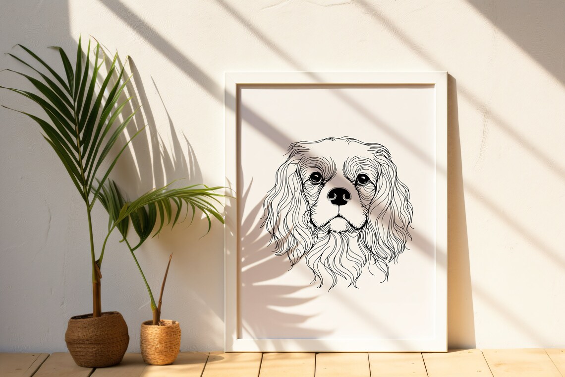 Cavalier King Charles Spaniel Line Art Drawing Dog Lovers Wall Art ...