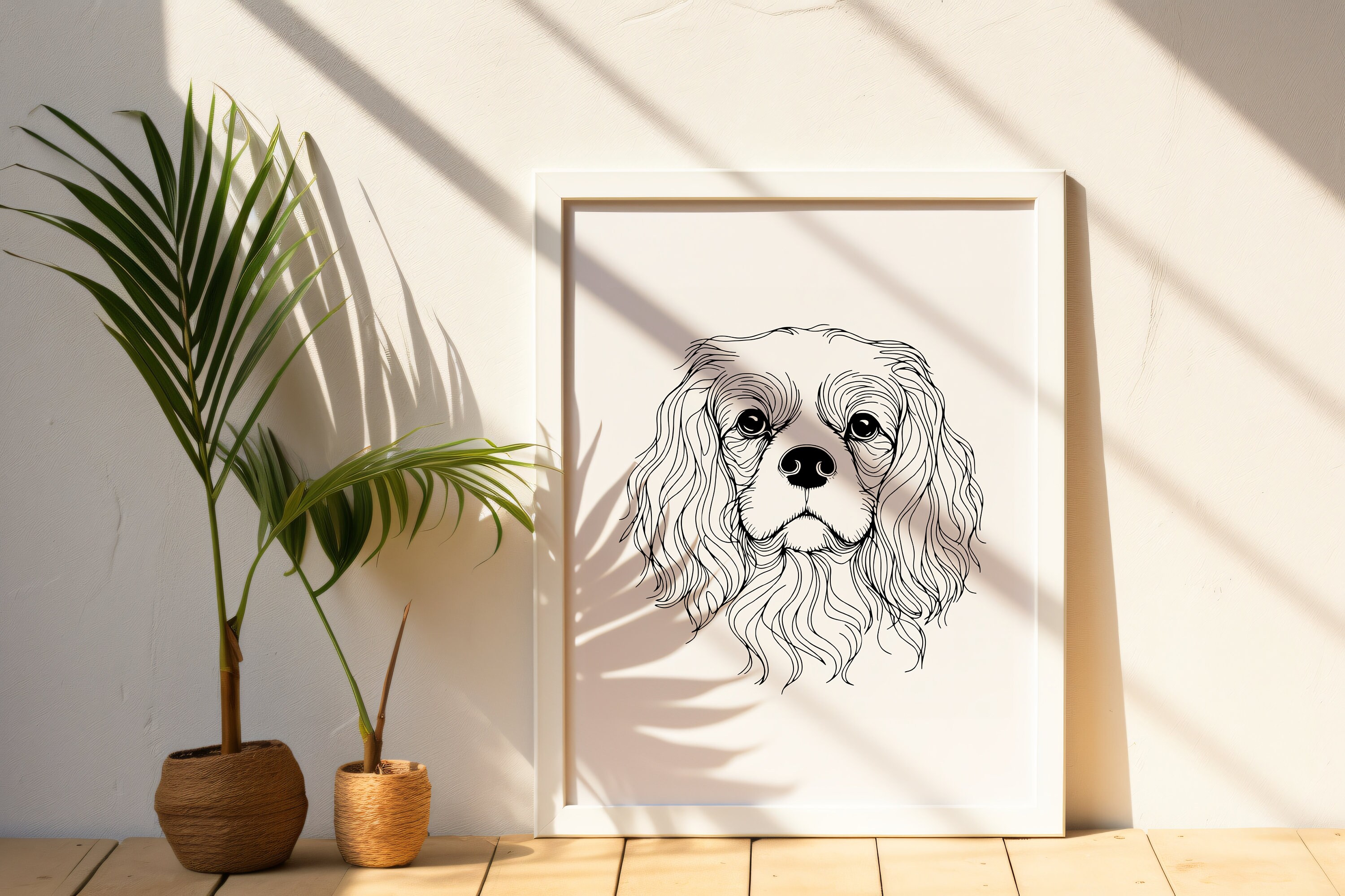 Cavalier King Charles Spaniel Line Art Drawing Dog Lovers Wall Art ...
