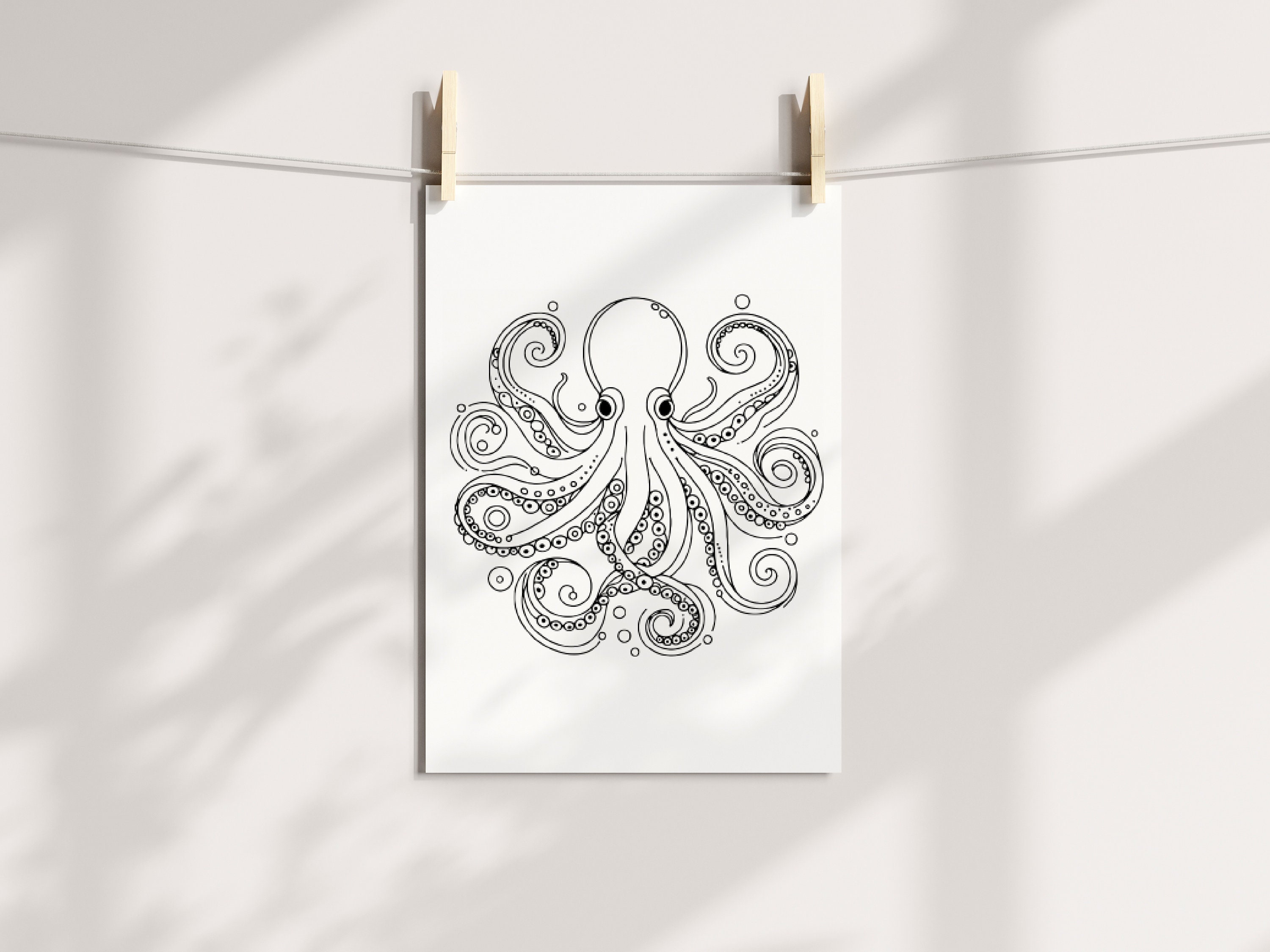 Octopus Line Art Drawing Ocean Lovers Wall Art Print Modern Art ...