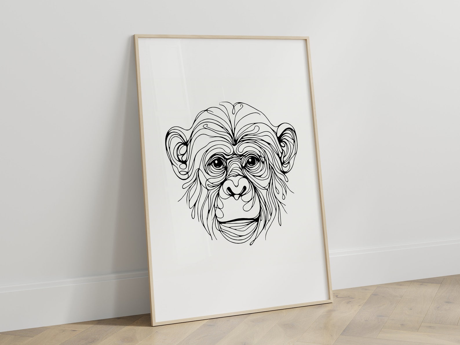 Chimpanzee Line Art Drawing Ape Lovers Wall Art Print Modern Art Home ...