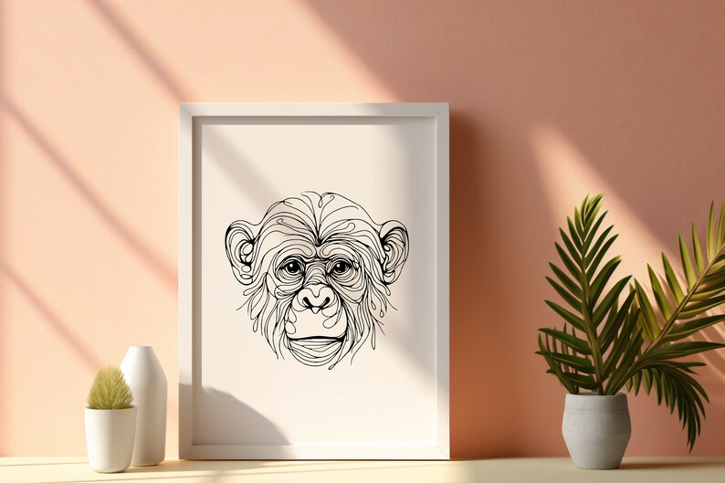 Chimpanzee Line Art Drawing Ape Lovers Wall Art Print Modern Art Home ...