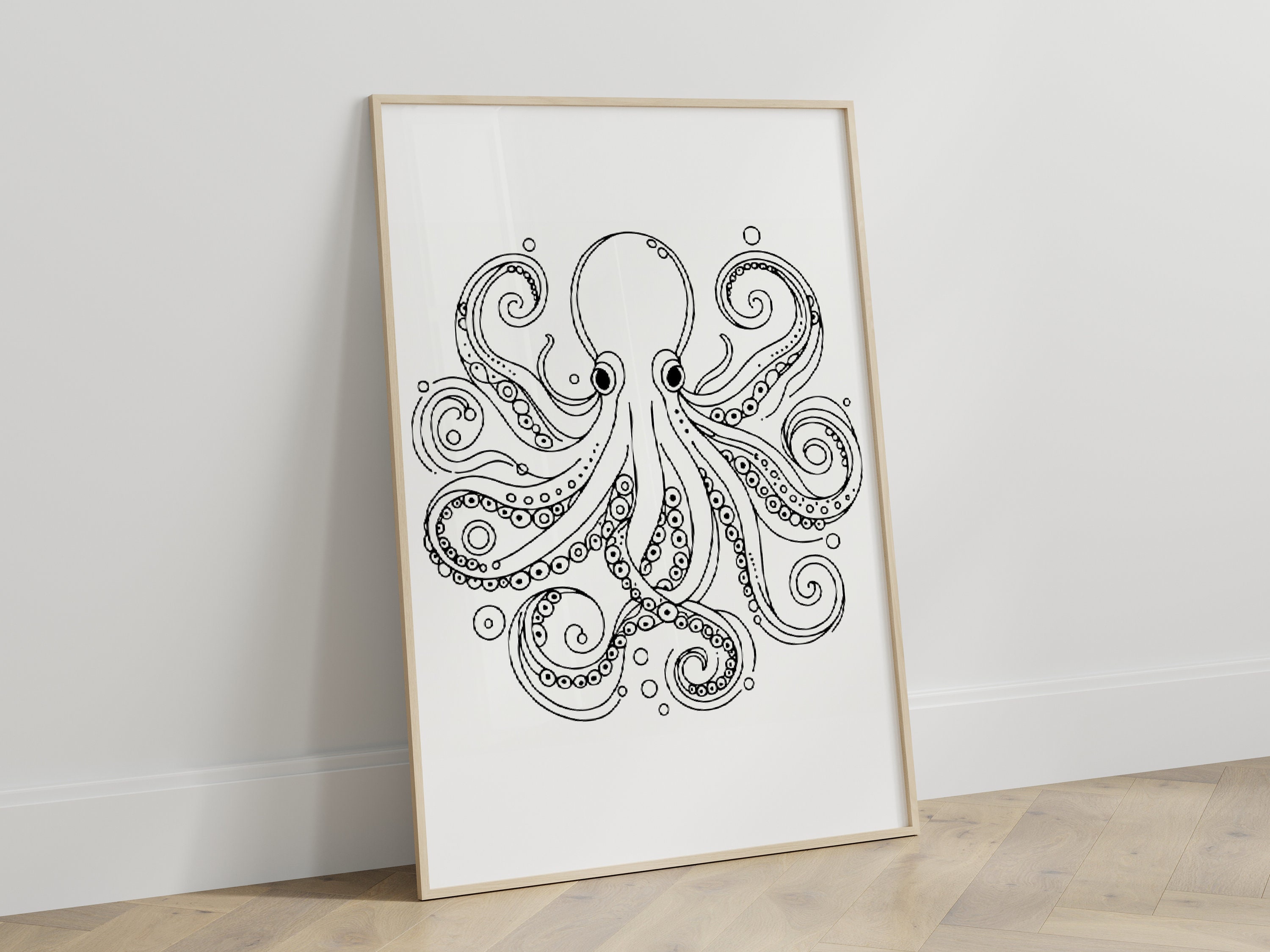 Octopus Line Art Drawing Ocean Lovers Wall Art Print Modern Art ...