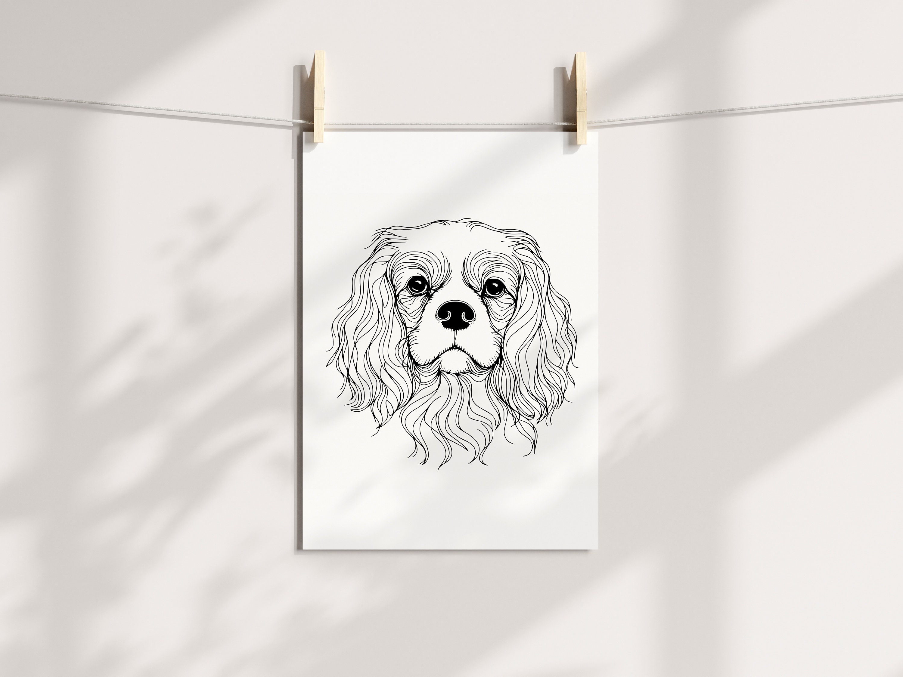Cavalier King Charles Spaniel Line Art Drawing Dog Lovers Wall Art ...