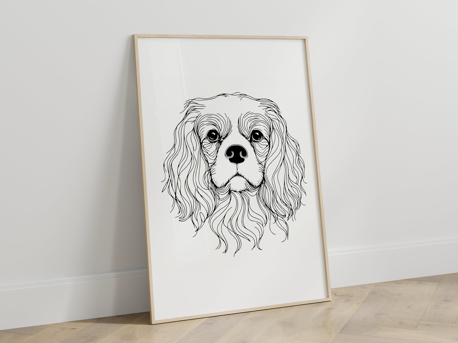 Cavalier King Charles Spaniel Line Art Drawing Dog Lovers Wall Art ...