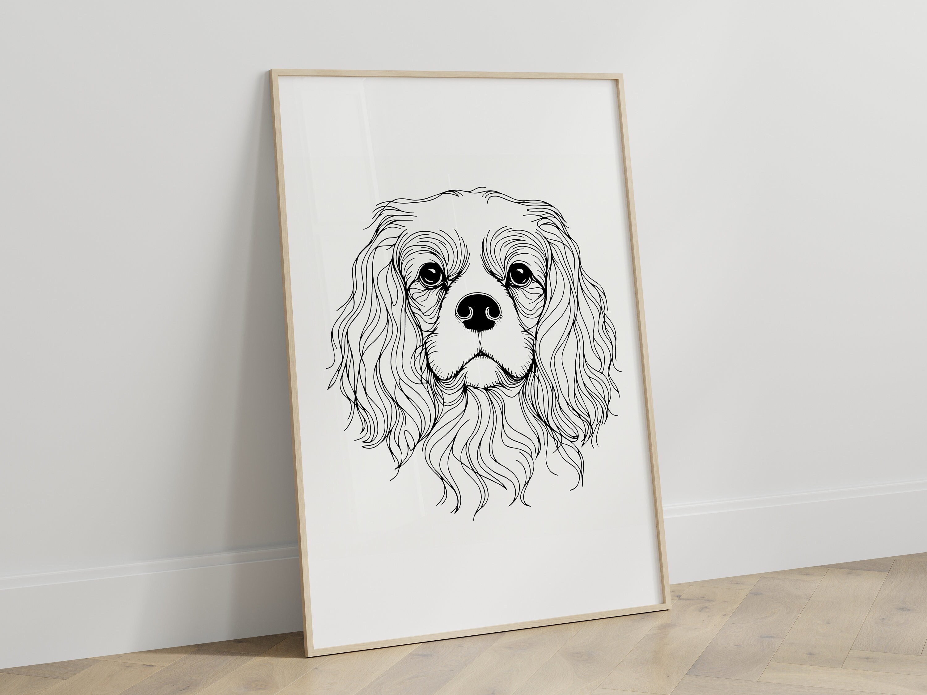 Cavalier King Charles Spaniel Line Art Drawing Dog Lovers Wall Art ...