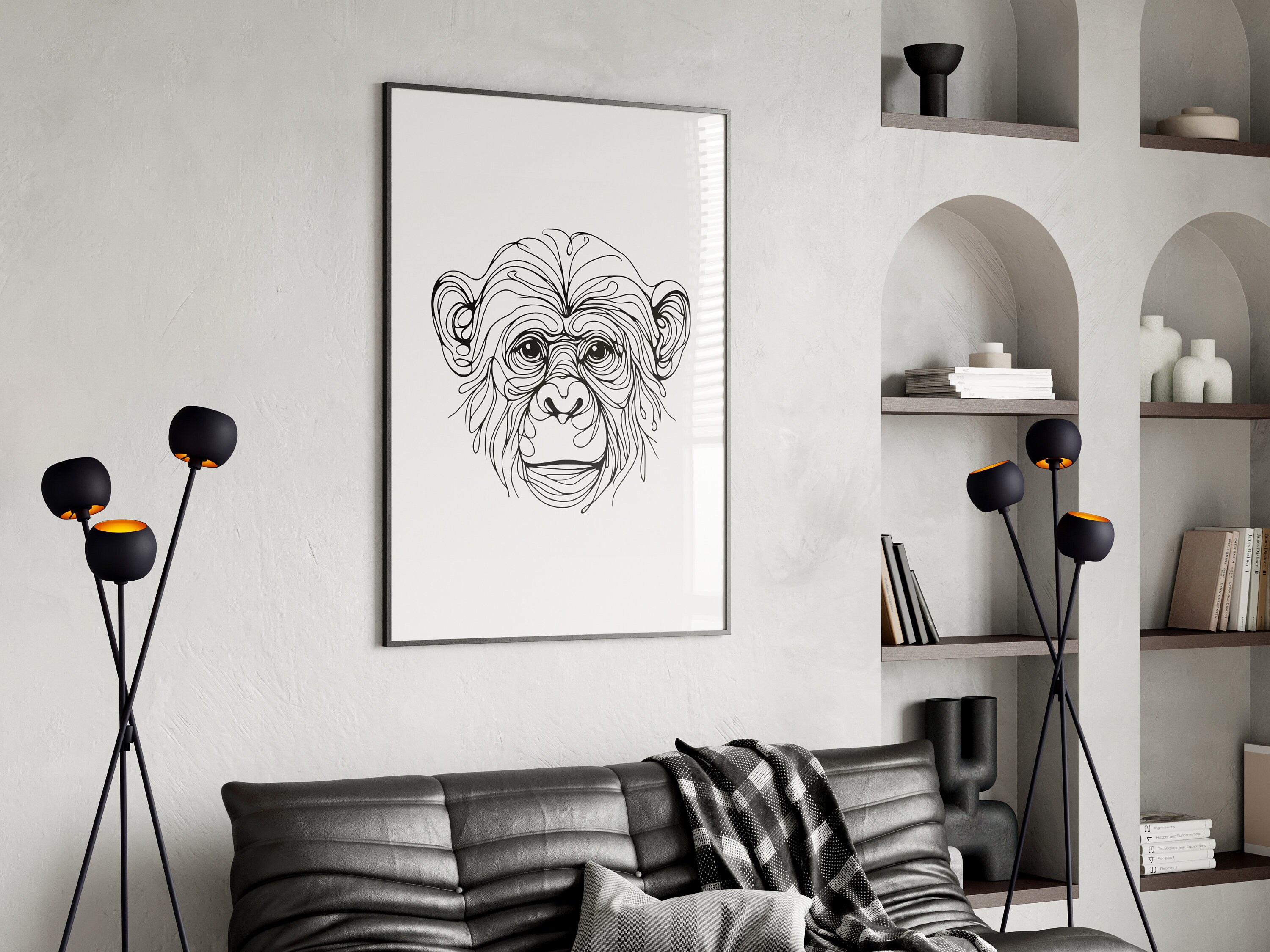 Chimpanzee Line Art Drawing Ape Lovers Wall Art Print Modern Art Home ...
