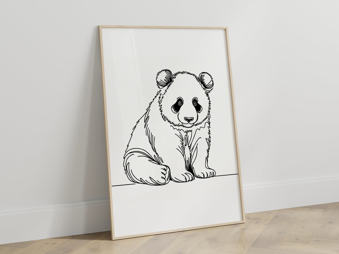 Panda Line Art Drawing Bear Lovers Wall Art Print Modern Art Wildlife ...