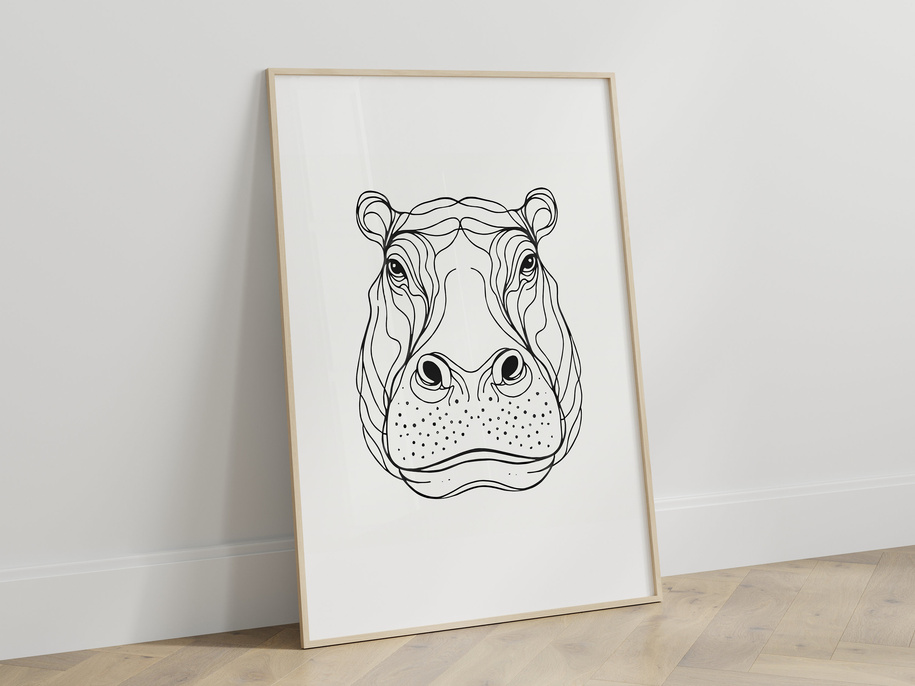 Hippopotamus Line Art Drawing Safari Lovers Wall Art Print Modern Art ...