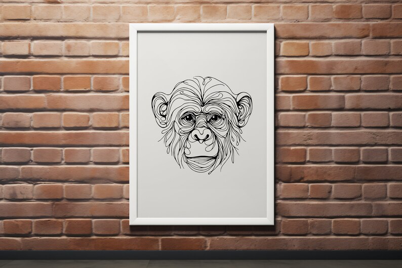 Chimpanzee Line Art Drawing Ape Lovers Wall Art Print Modern Art Home ...