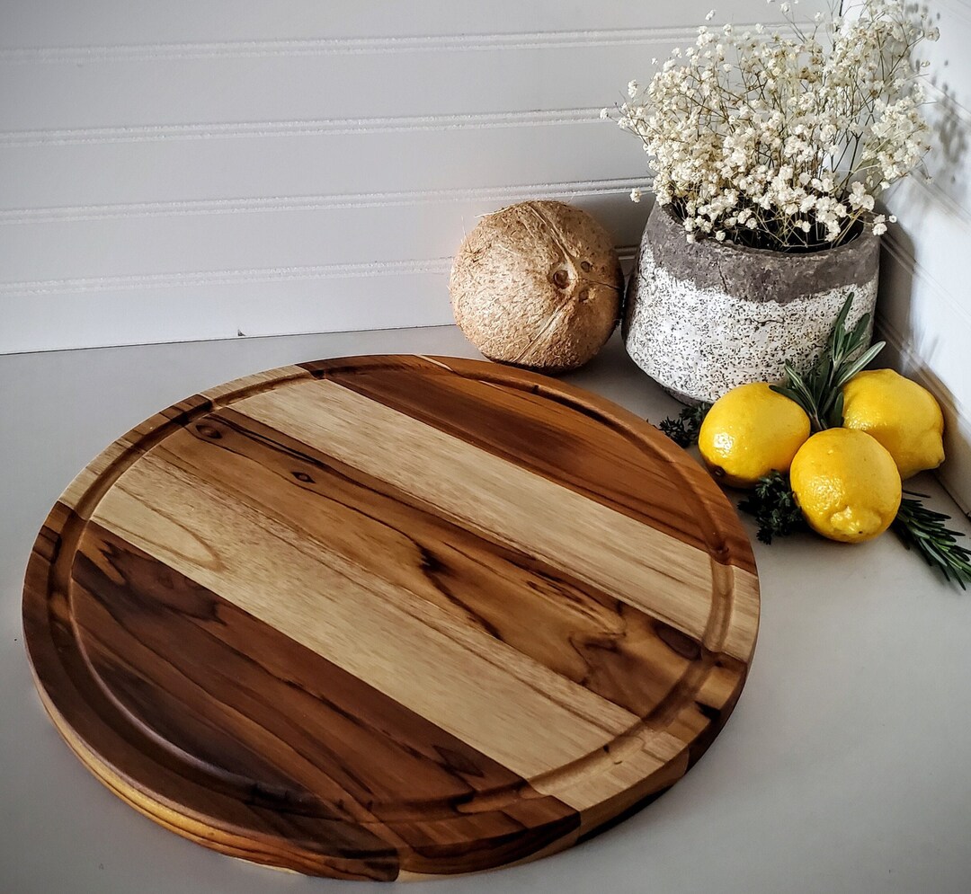 15 In. Circular Teak Cutting Board, Charcuterie Board, Organic, Non ...
