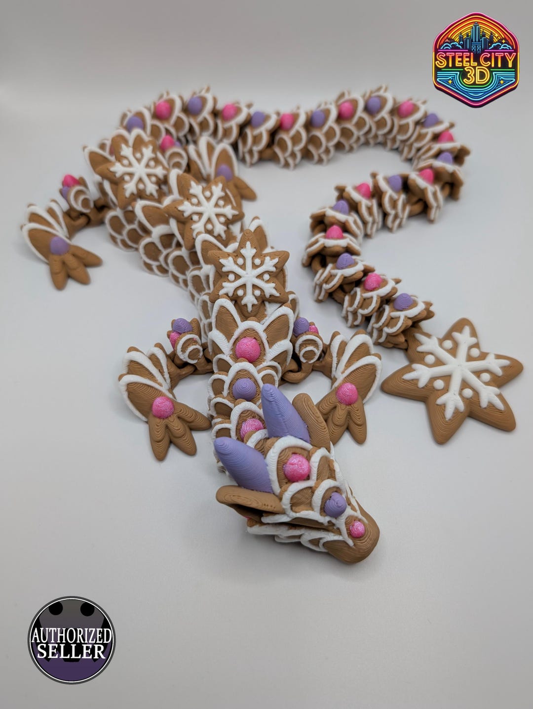 Gingerbread Dragon 3D Printed Christmas Articulated Dragon Cinderwing3d ...