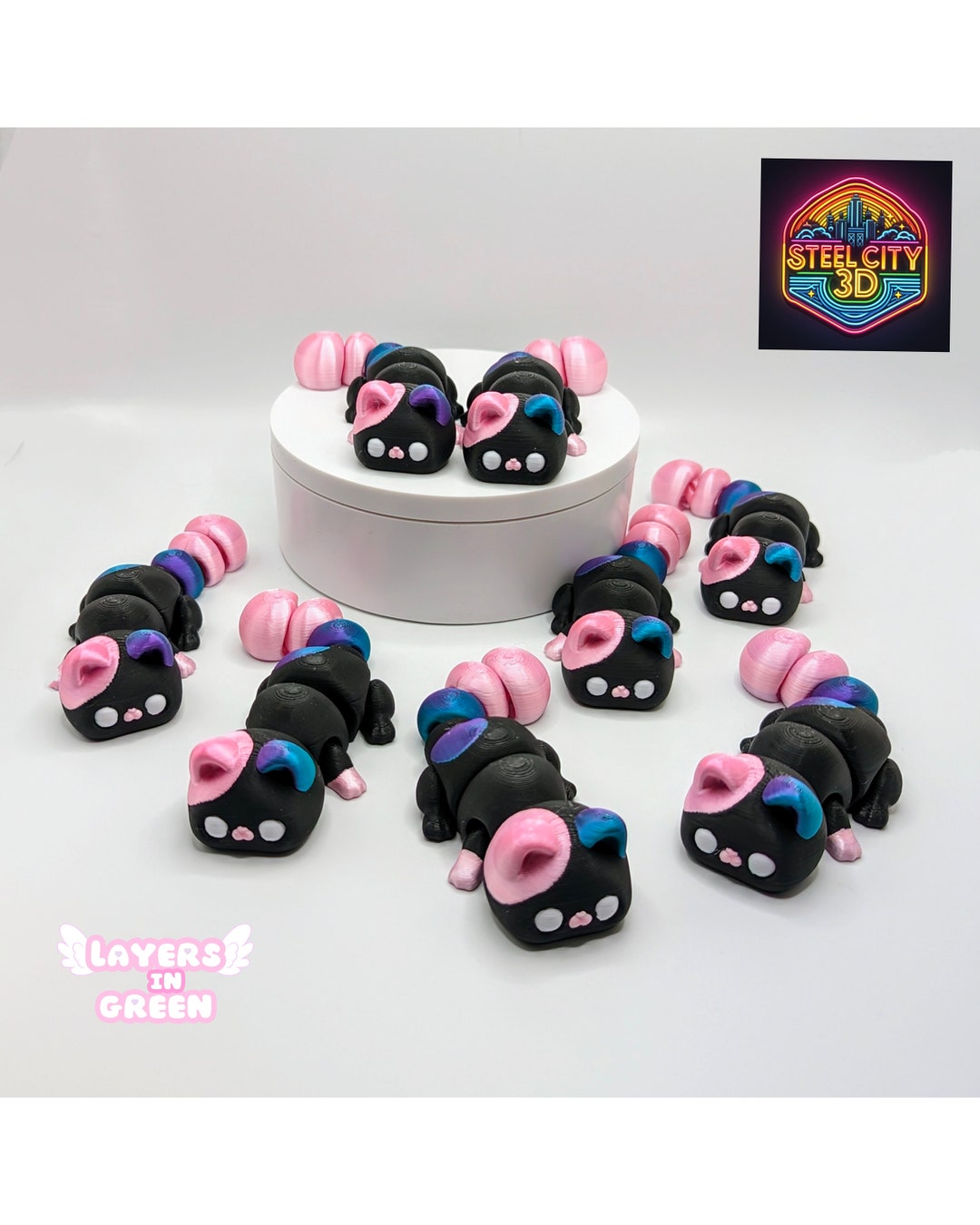 3D Printed Flexi Cat Fidget Toy|layers in Green Authorized Seller - Etsy