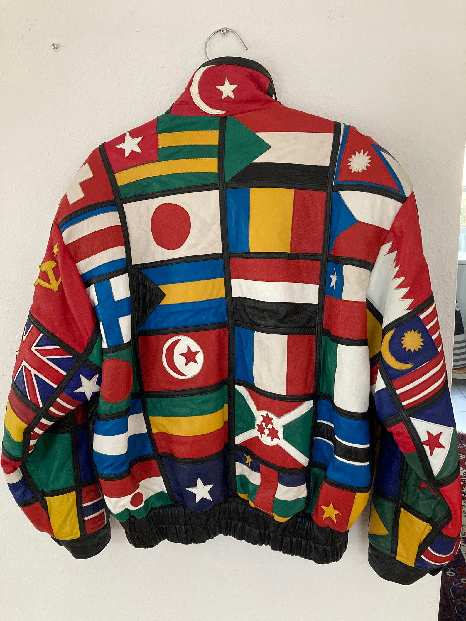 1980s World Flags Leather Jacket - Etsy