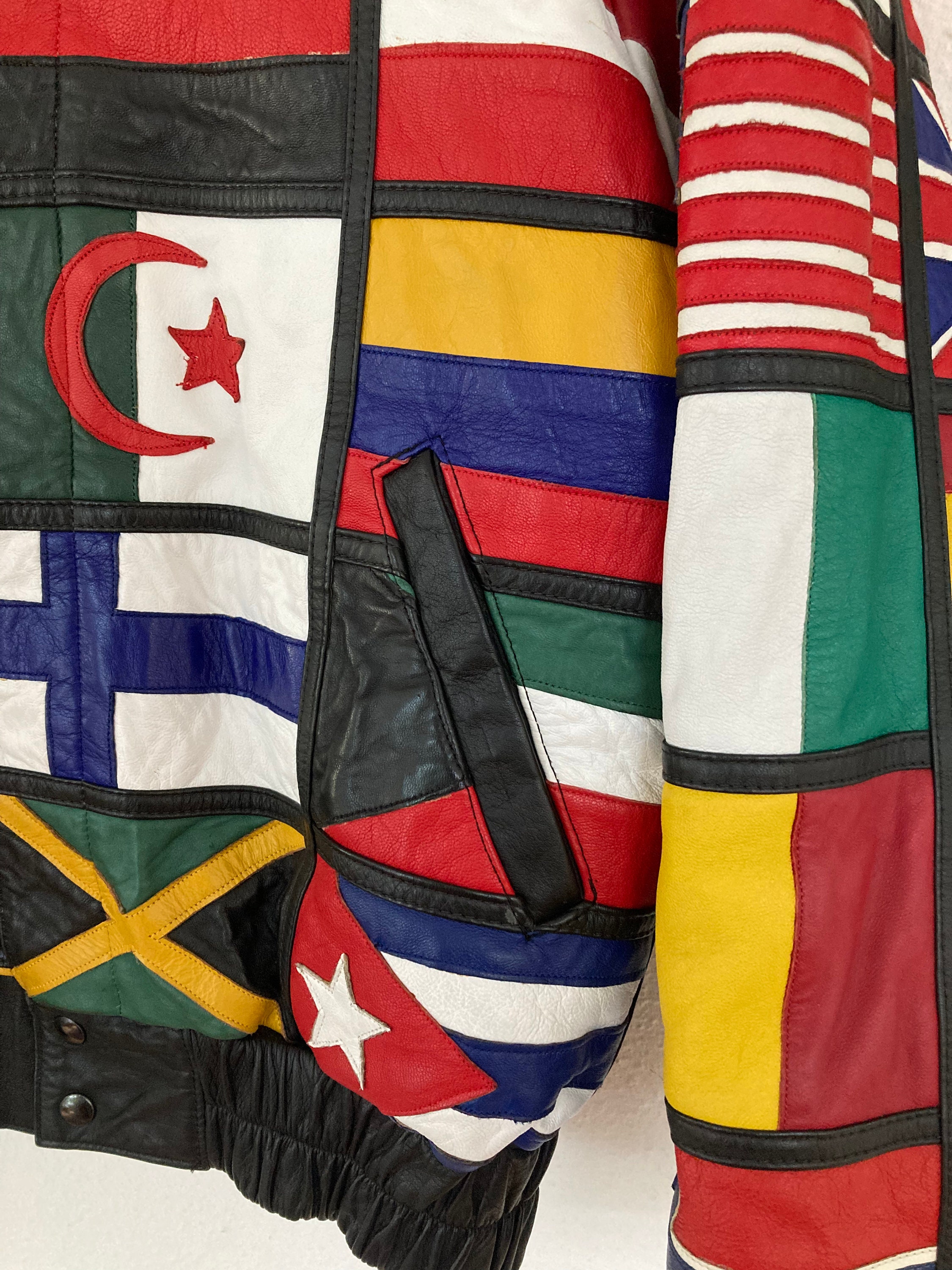 1980s World Flags Leather Jacket - Etsy