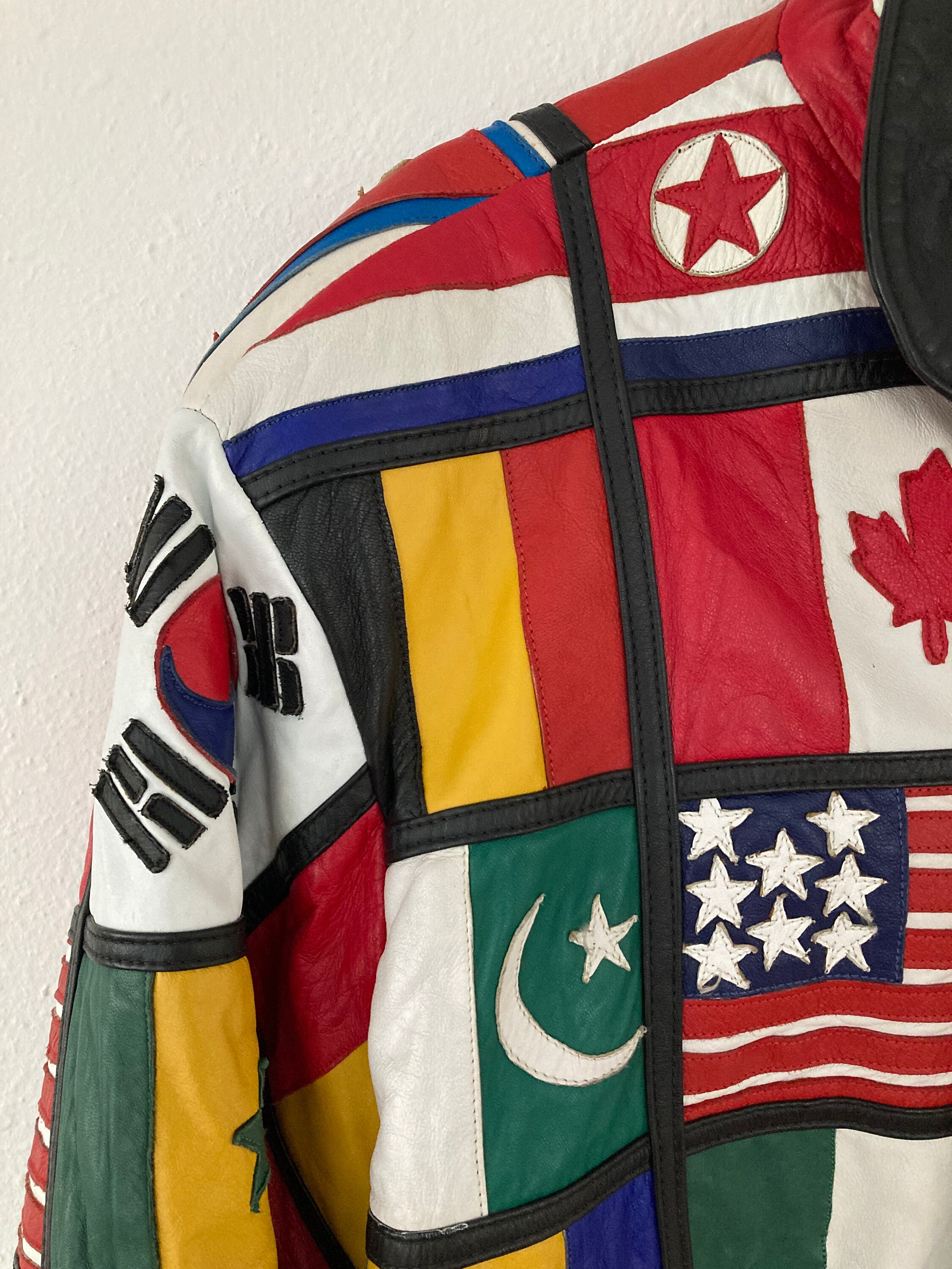 1980s World Flags Leather Jacket - Etsy