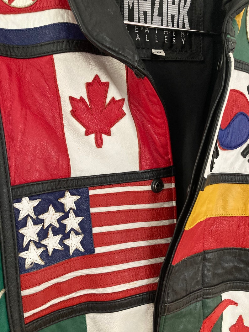 1980s World Flags Leather Jacket - Etsy