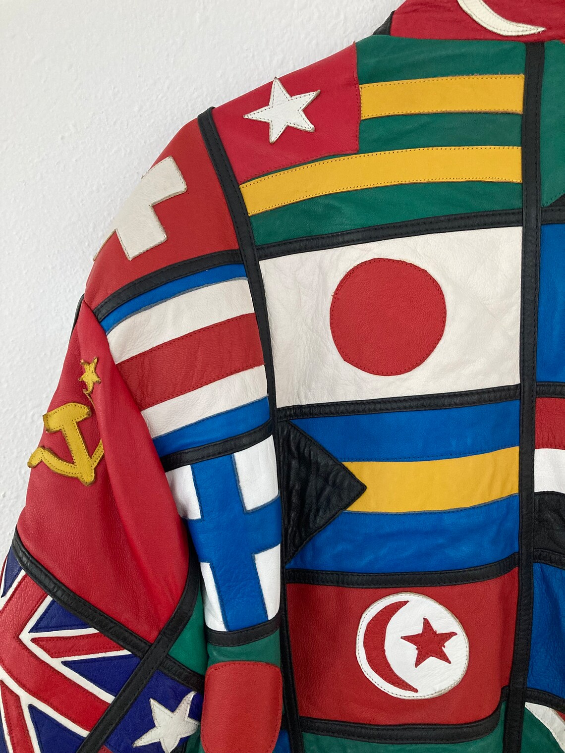 1980s World Flags Leather Jacket - Etsy
