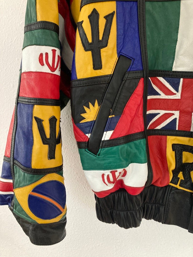 1980s World Flags Leather Jacket - Etsy