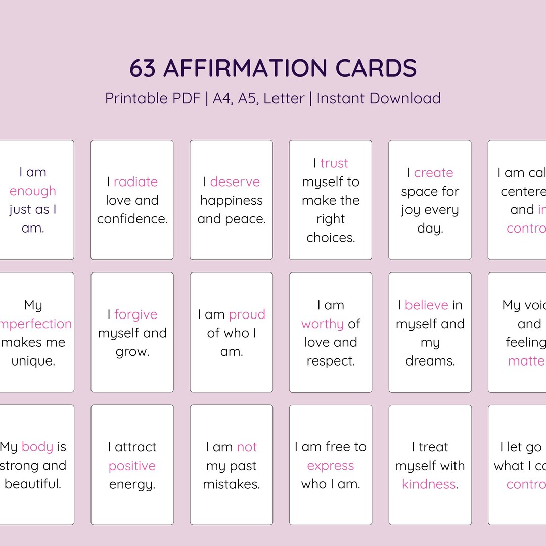 63 Affirmation Cards Printable, Affirmation Cards Digital, Vision Board ...