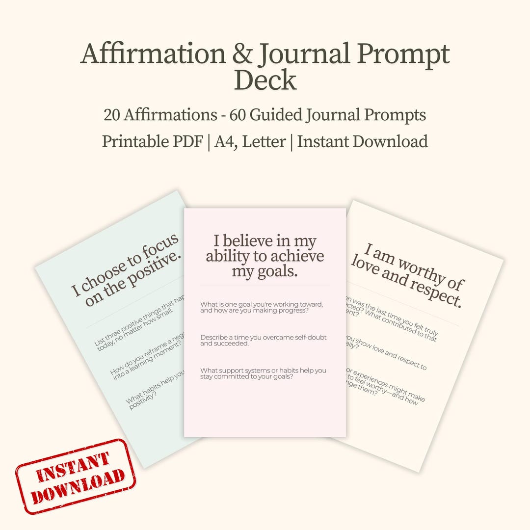 Affirmation & Journal Prompts Printable PDF | A4 Self-reflection Deck ...