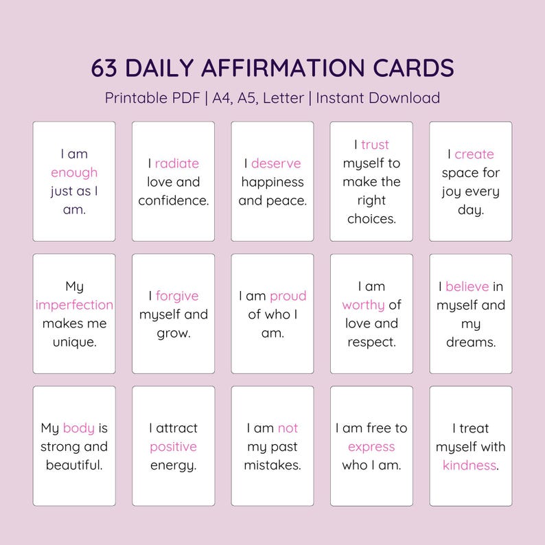 63 Affirmation Cards Printable, Affirmation Cards Digital, Vision Board ...