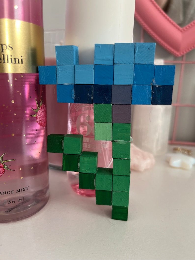 Pixel Art Wooden Block Flower - Blue Cornflower - Etsy