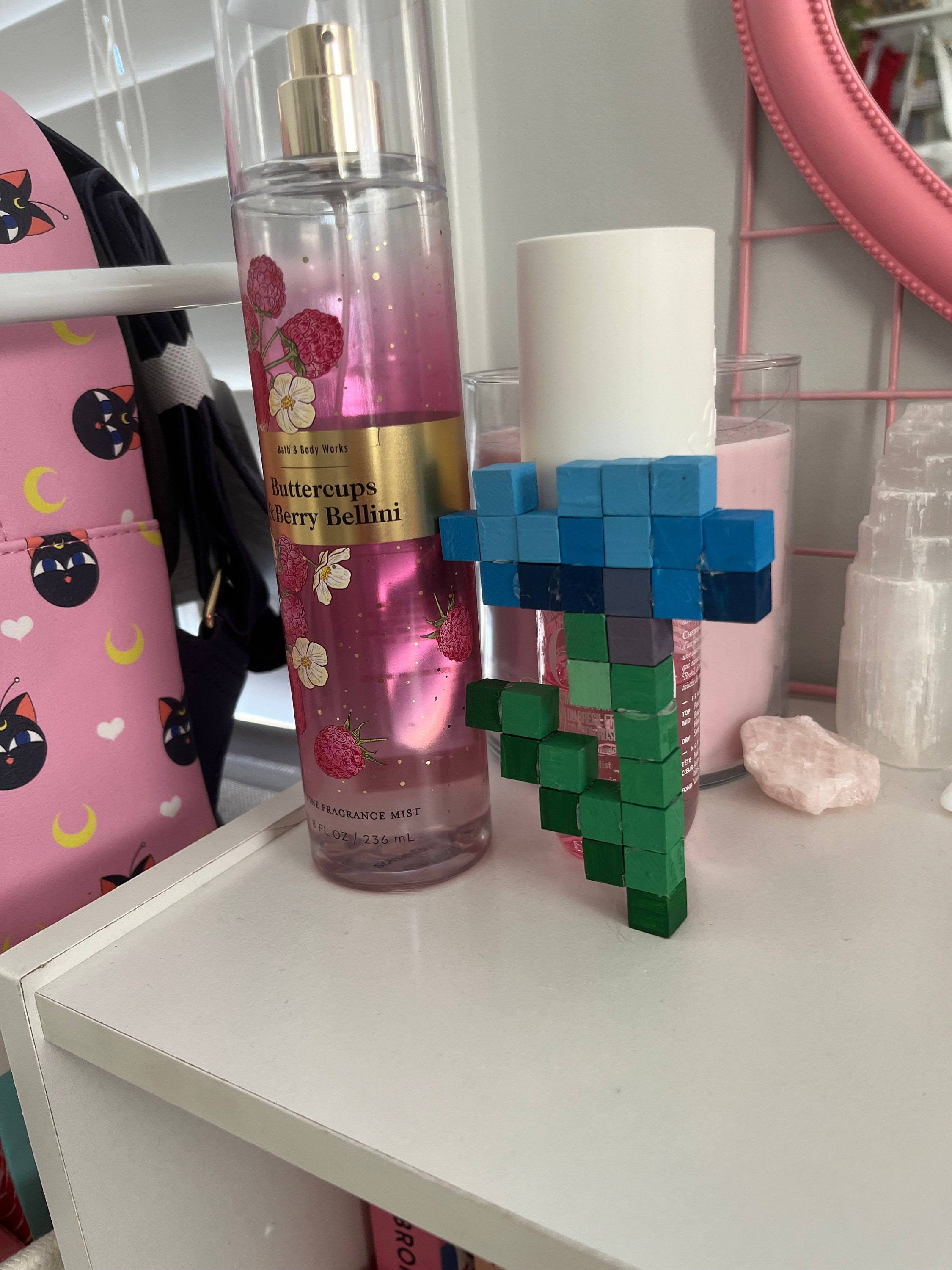 Pixel Art Wooden Block Flower - Blue Cornflower - Etsy