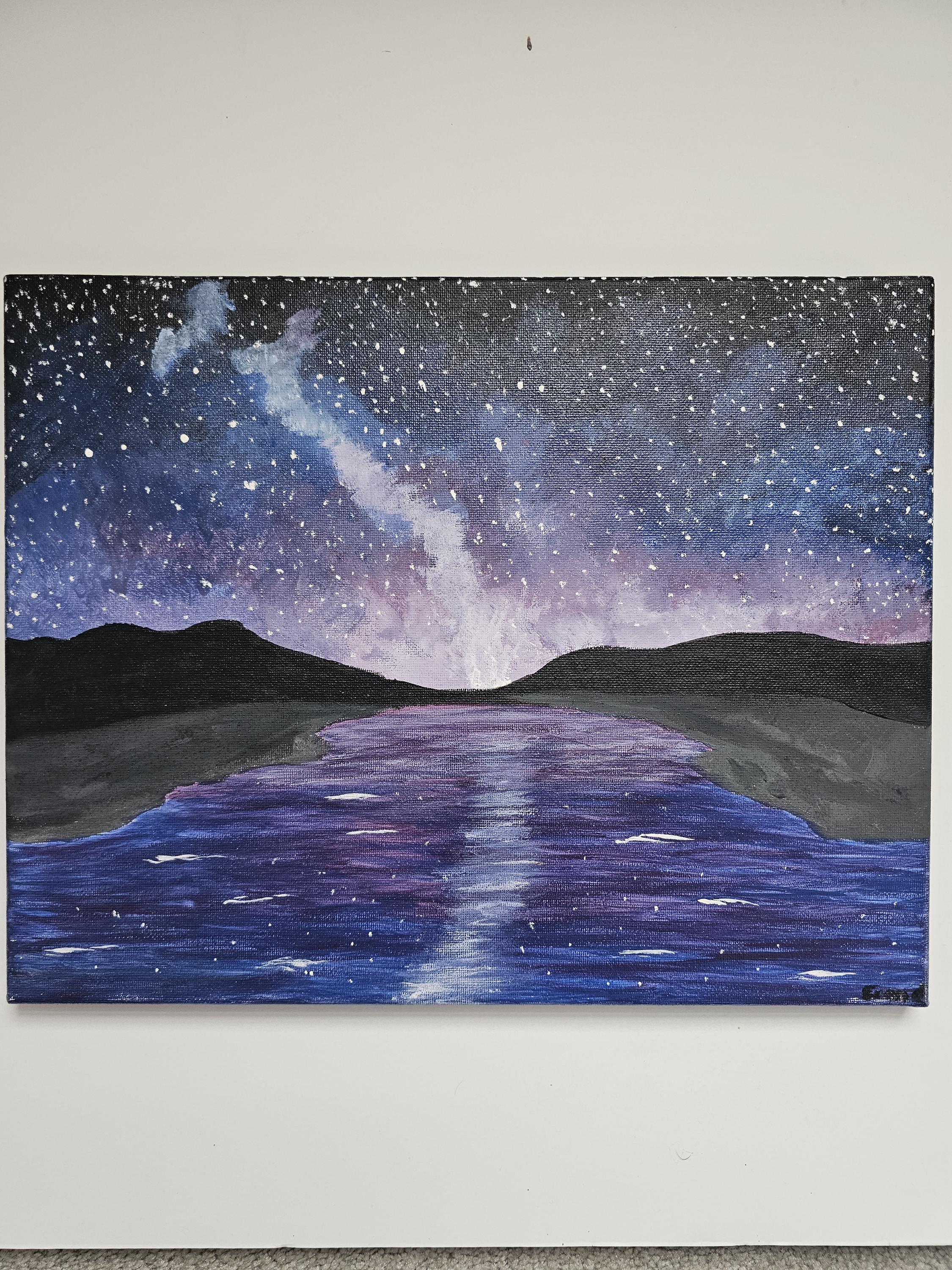 Night Sky Water Landscape Painting Original Art Acrylic 14" ×11" - Etsy