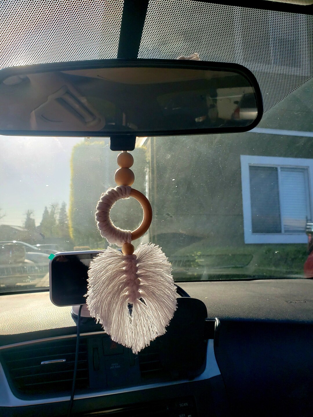 Boho Leaf Car Charm Macrame Oil Diffuser Hippie Car Accessories Rear ...