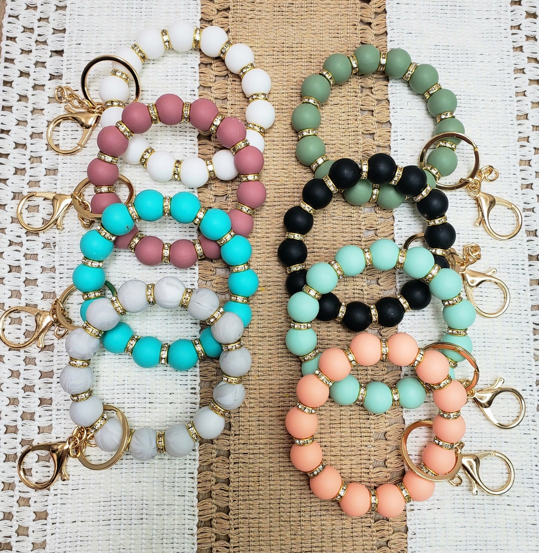 Stretchy Keychain Bangle Coloful Key Wristlet Boho Beaded Key Chain ...
