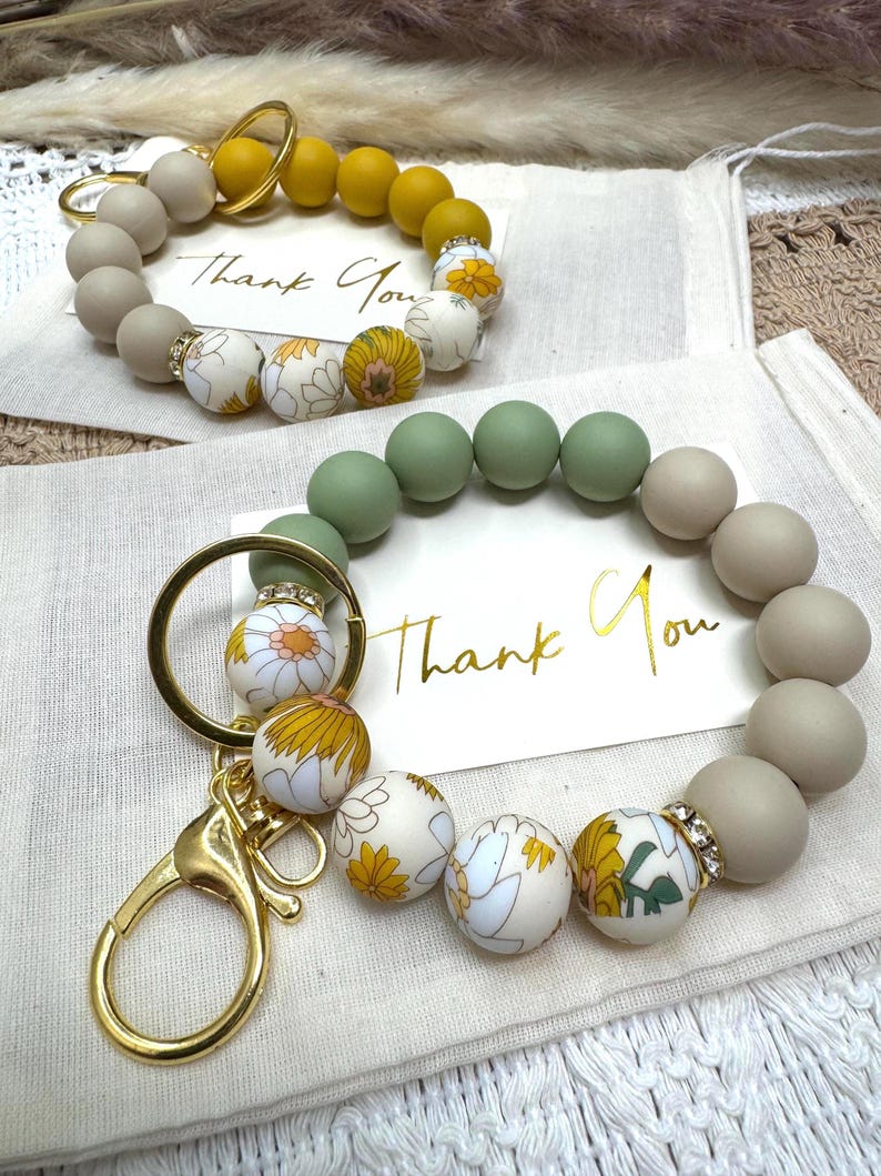Bead Keychain Wristlet Silicone Wristlet Keychain Stretchy Bracelet for ...