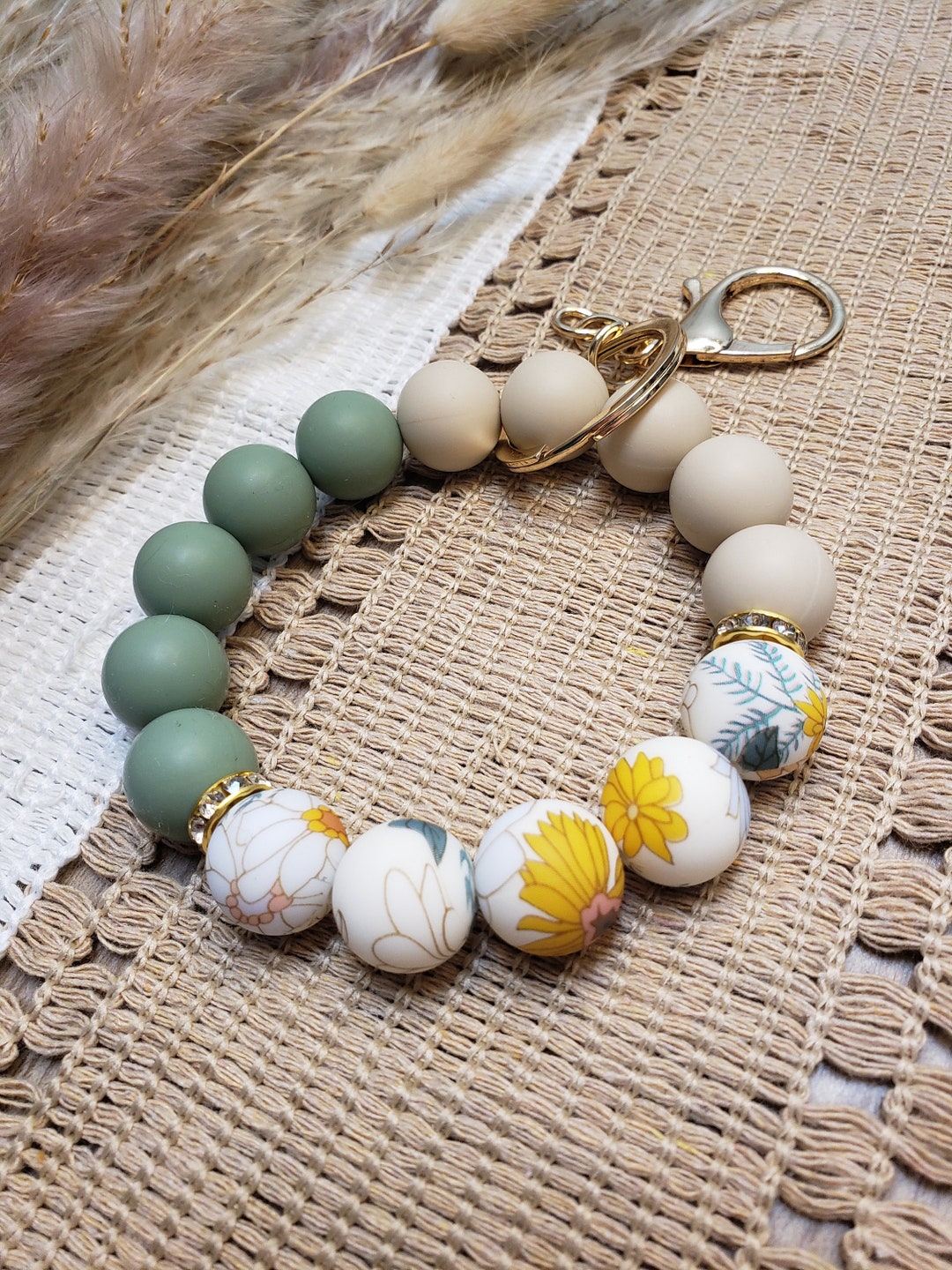 Bead Keychain Wristlet Silicone Wristlet Keychain Stretchy Bracelet for ...