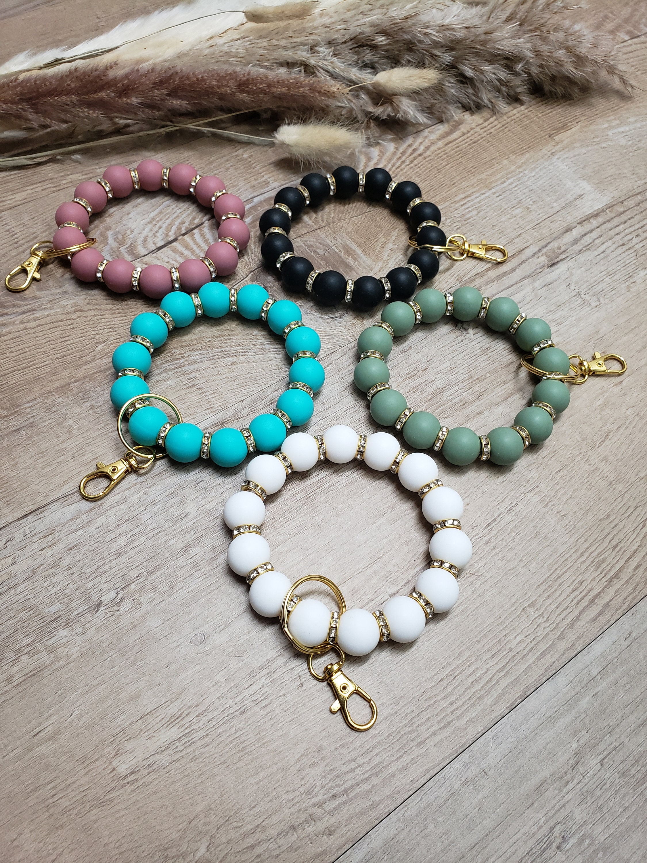 Stretchy Keychain Bangle Coloful Key Wristlet Boho Beaded Key Chain ...