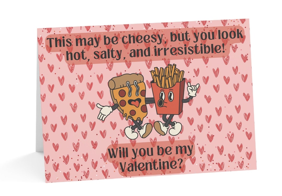 Funny Valentine's Day Card - Cheesy Pizza and Fries Card, Vintage ...