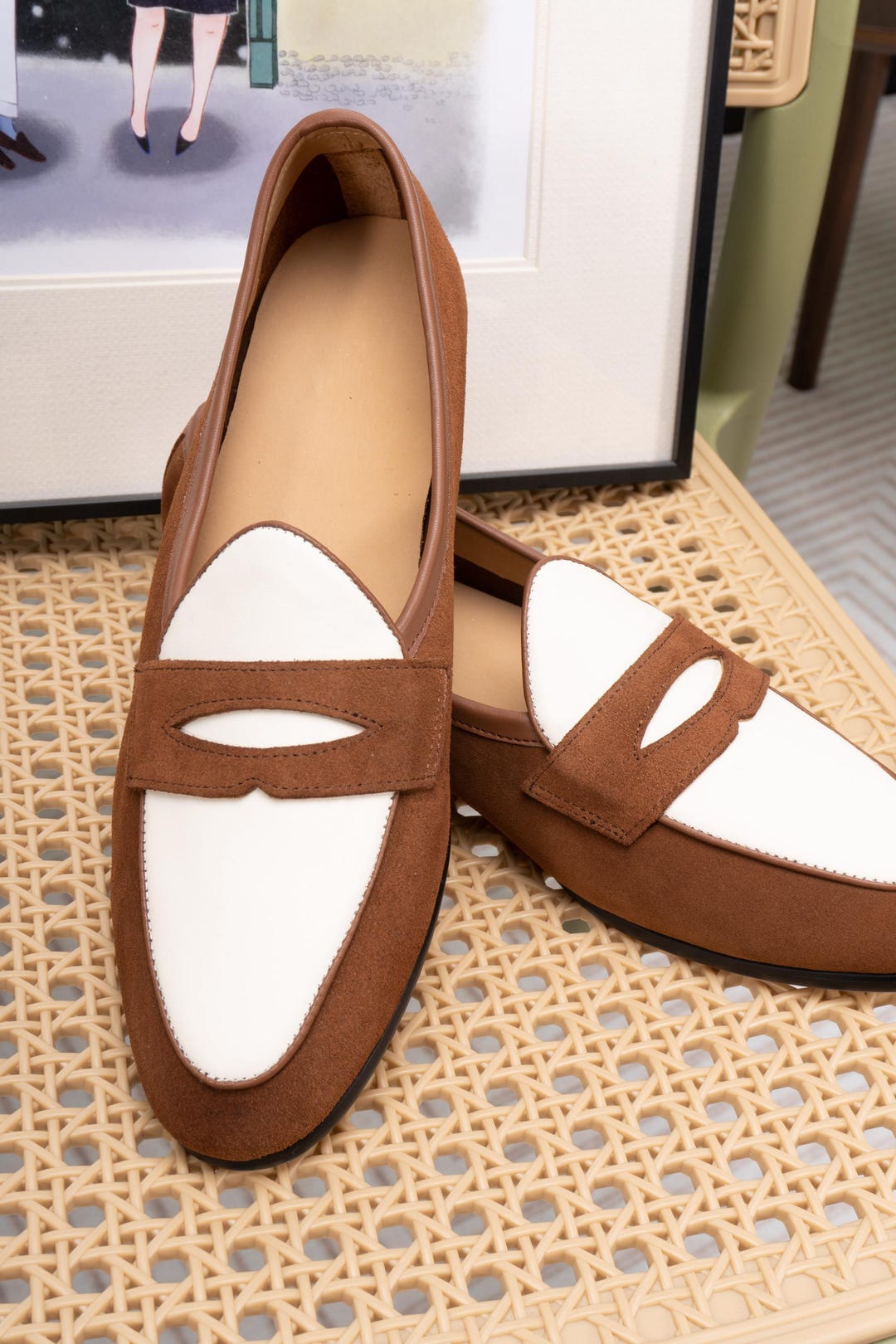 German Full-grain Leather Loafers | Light Brown & Cream Two-tone ...